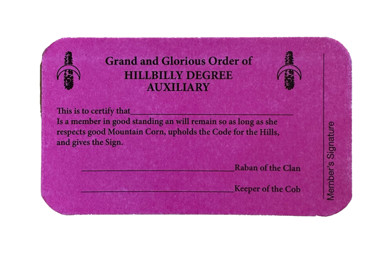 Hillbilly Gal Membership Cards – International Shrine Hillbillies